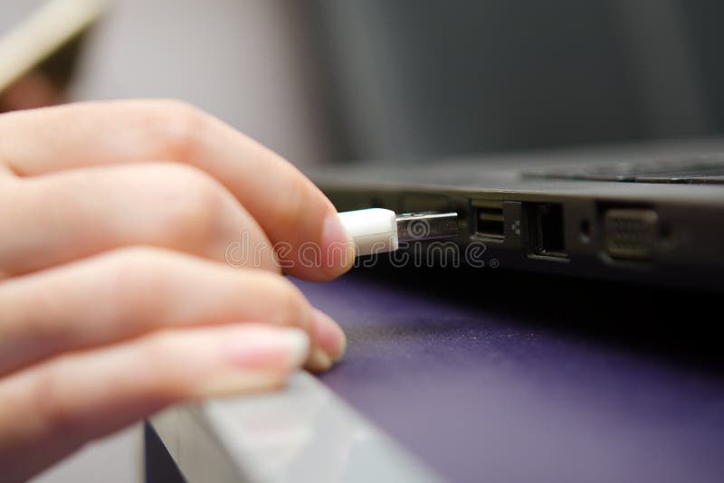 Virus USB Thumb Drive Plug in To Laptop Computer Port Stock Photo ...