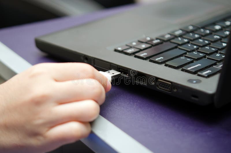 Virus USB Thumb Drive Plug in To Laptop Computer Port Stock Image ...