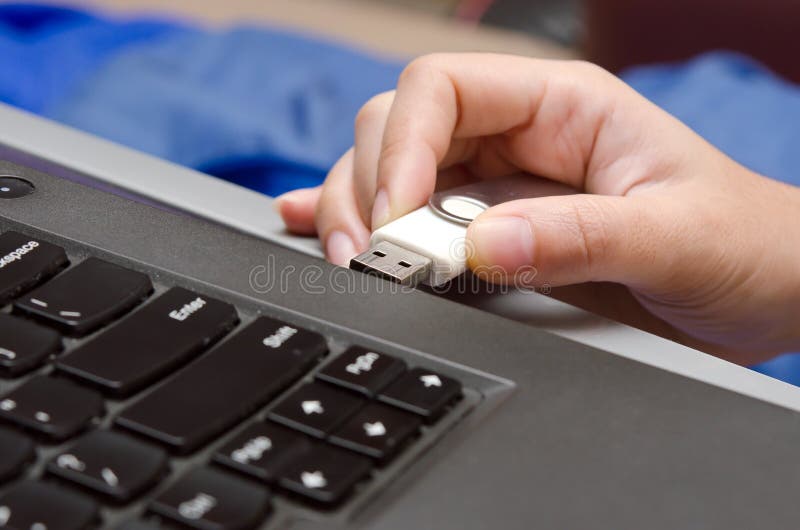 Virus USB Thumb Drive Plug in To Laptop Computer Port Stock Image ...