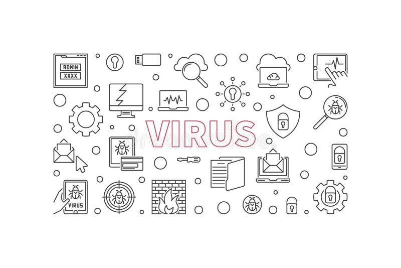 Computer Virus Vector Outline Horizontal Banner Stock Vector ...