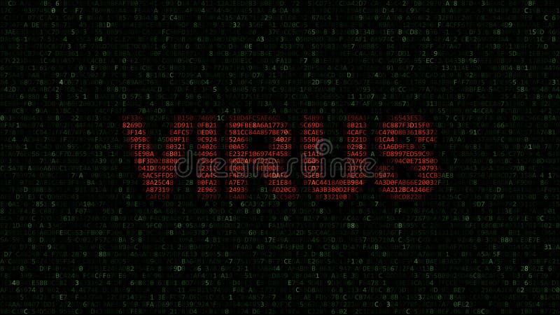 VIRUS Word Made of Hexadecimal Symbols on Computer Screen. 3D Rendering ...