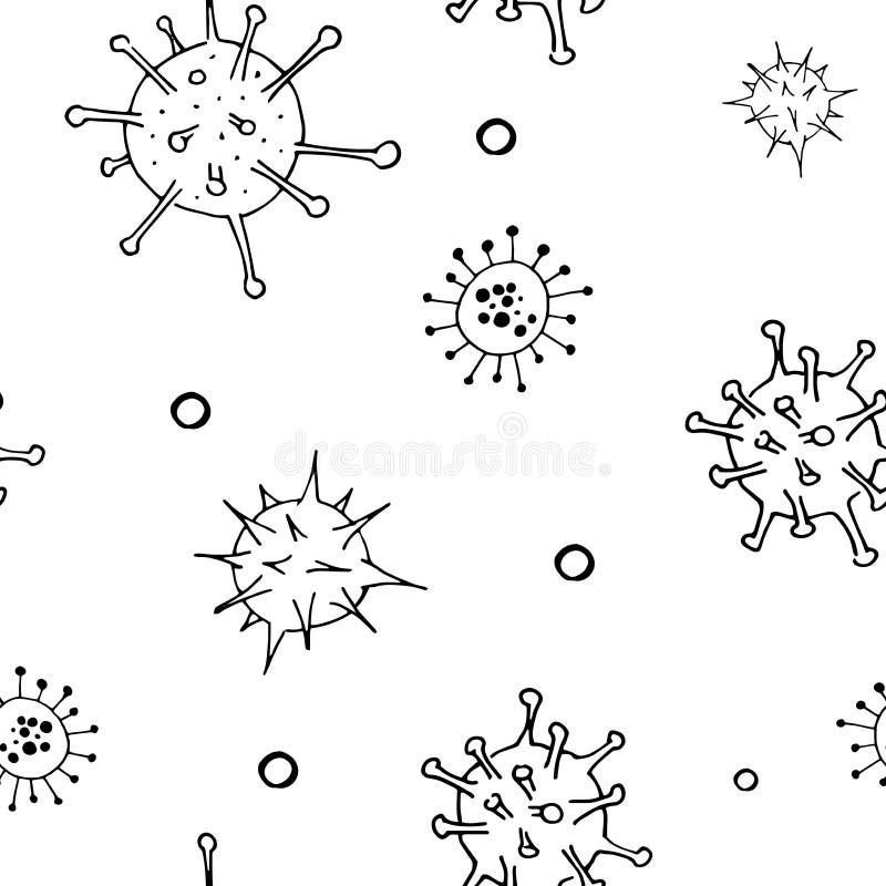 Viruses and Bacteria Doodle Pattern. Seamless Backdrop. Microbiology ...