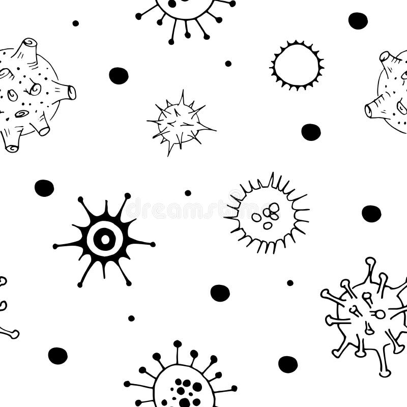 Viruses and Bacteria Doodle Pattern. Seamless Backdrop Stock Vector ...
