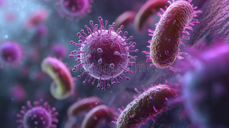 Viruses and Bacteria Under Magnification Stock Illustration ...