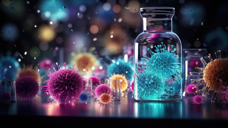 Viruses and Bacteria Under a Microscope in a Medical and Research ...