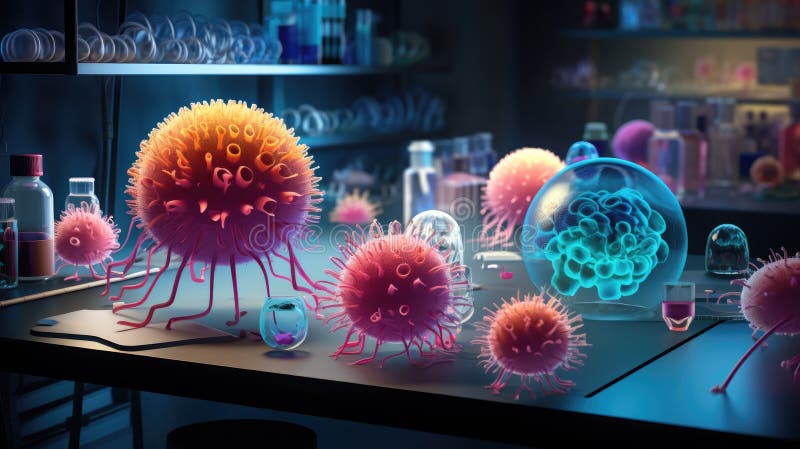 Viruses and Bacteria Under a Microscope in a Medical and Research ...