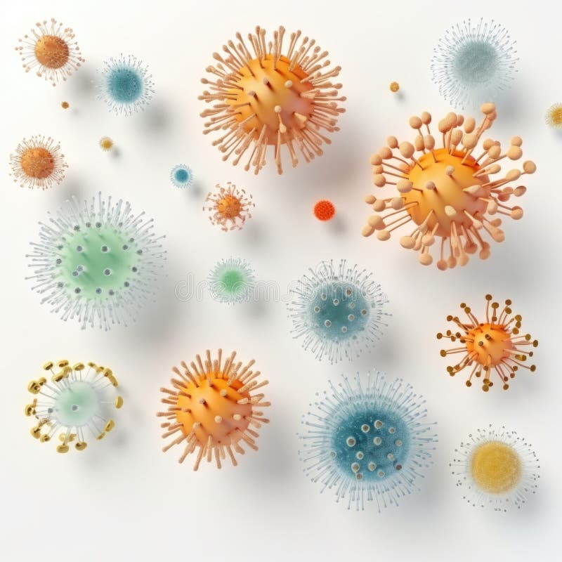 Viruses and Bacteria of Various Shapes Against a White Background ...