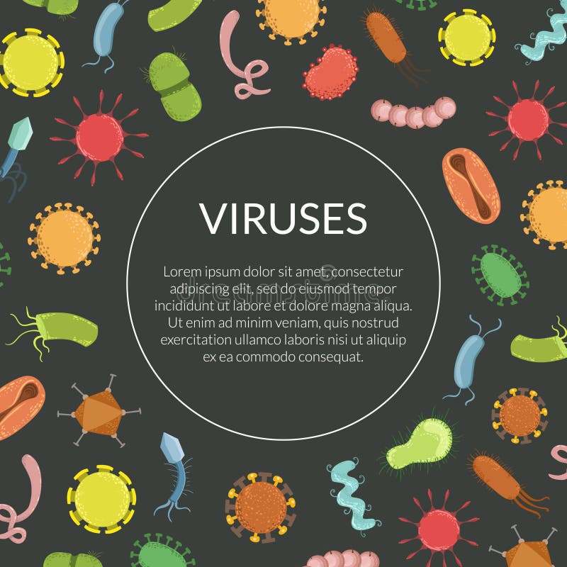 Viruses Banner Template with Space for Text and Colorful Bacterias ...