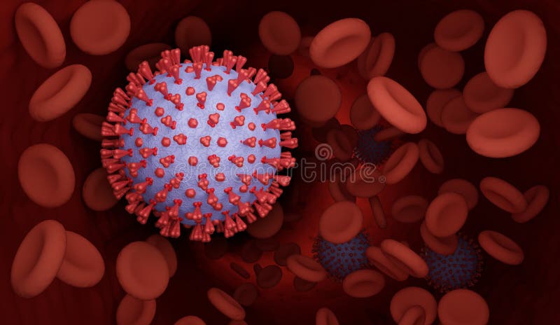 Viruses in Blood. Virus Float between Red Blood Cell. Stock ...