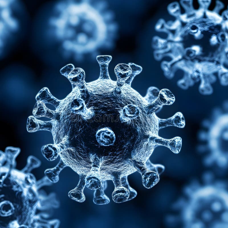 Viruses in Blue Microscopic View. Generative AI. Stock Illustration ...
