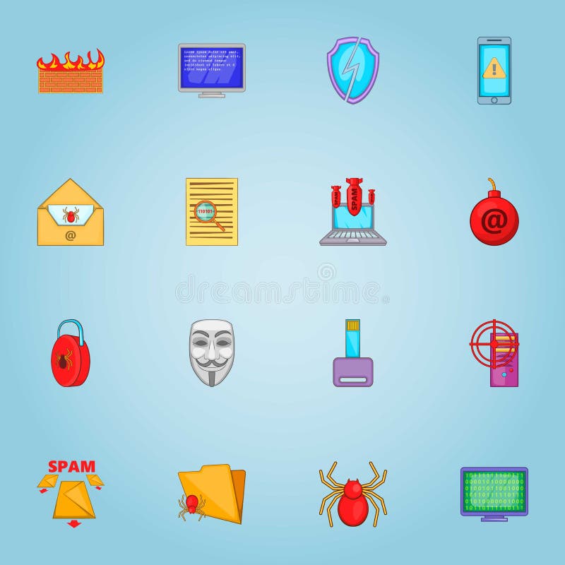 Viruses on Computer Icons Set, Cartoon Style Stock Vector ...