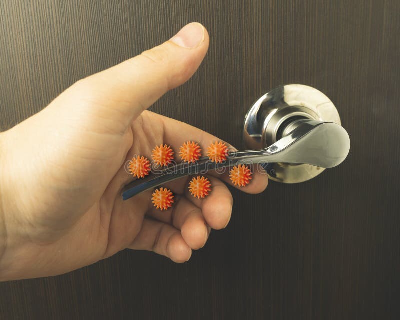 Viruses on the Door Handle. the Concept of Microbes Sitting on the Door ...