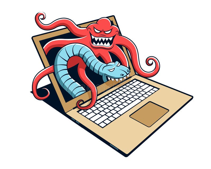 Viruses in the Form of Monsters Attack the Computer Stock Vector ...