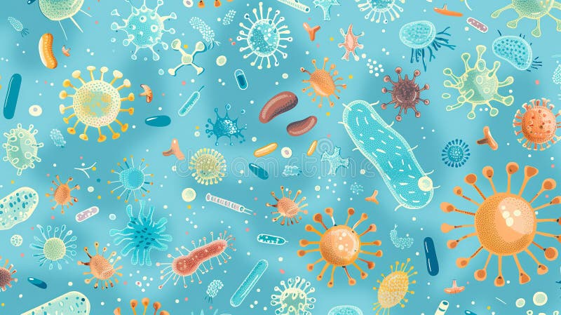 Viruses, Germs and Bacteria, Microorganism Types. Set of Virys, Colored ...