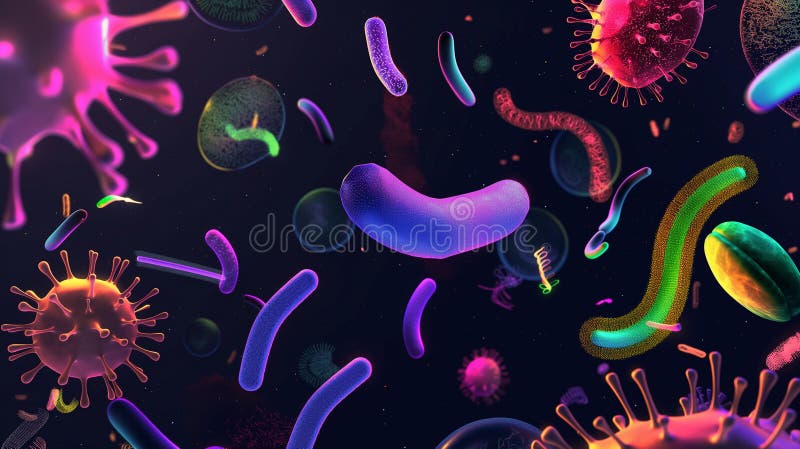 Viruses, Germs and Bacteria, Microorganism Types. Set of Virys, Colored ...