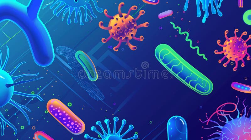 Viruses, Germs and Bacteria, Microorganism Types. Set of Virys, Colored ...