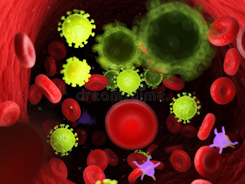 Viruses in the human blood stock illustration. Illustration of clinic ...