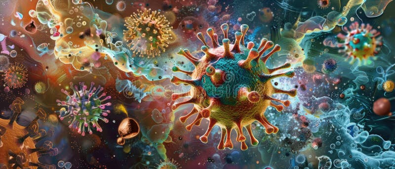 Viruses Inside Cell, Microscopic View of Biological Tissue, Abstract ...