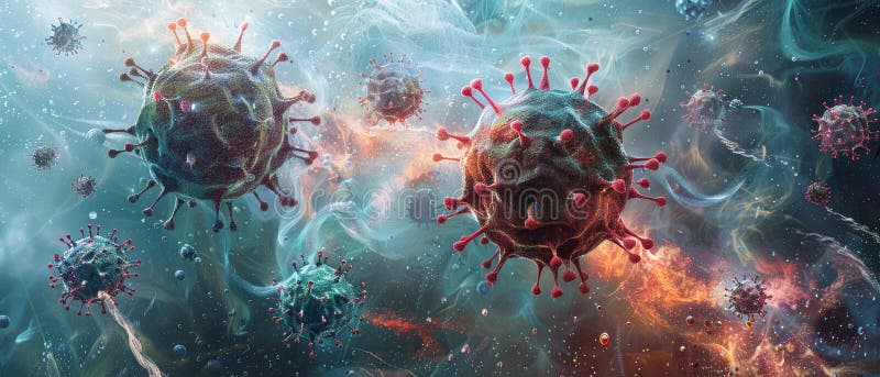 Viruses Inside Cell, Microscopic View of Biological Tissue, Abstract ...