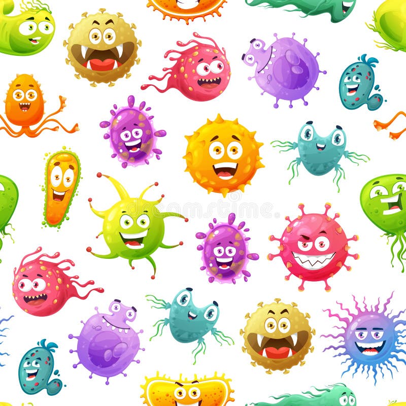 Cartoon Cute Germs, Viruses, Microbes and Bacteria Stock Vector ...