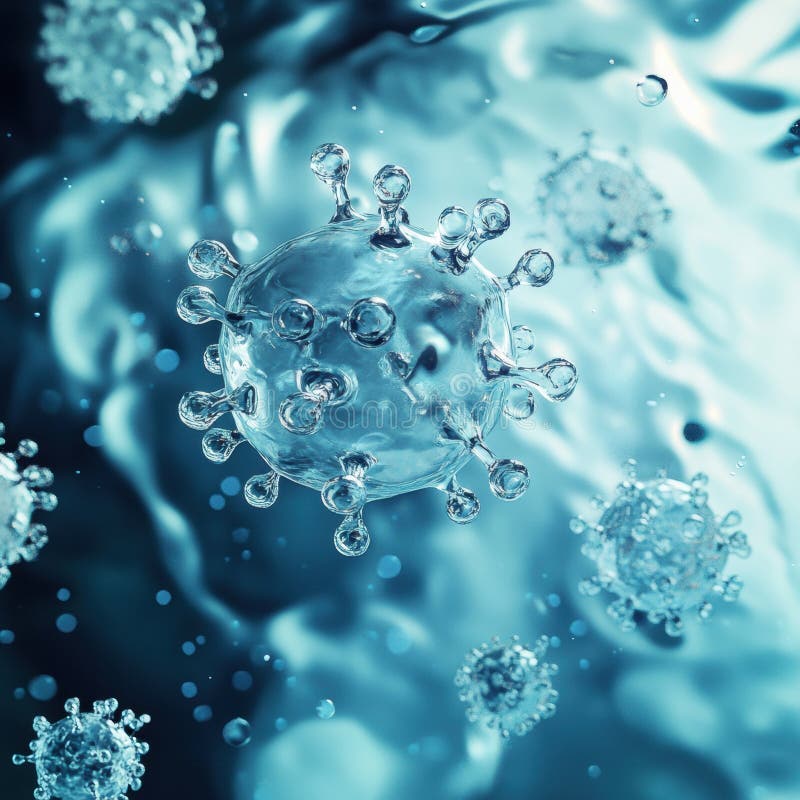 Viruses Suspended in Water Droplets Creating a Captivating Microscopic ...