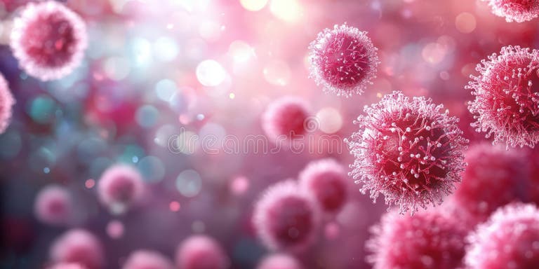 Viruses in Pink Light. Microscopic View of Pathogens and Infectious ...