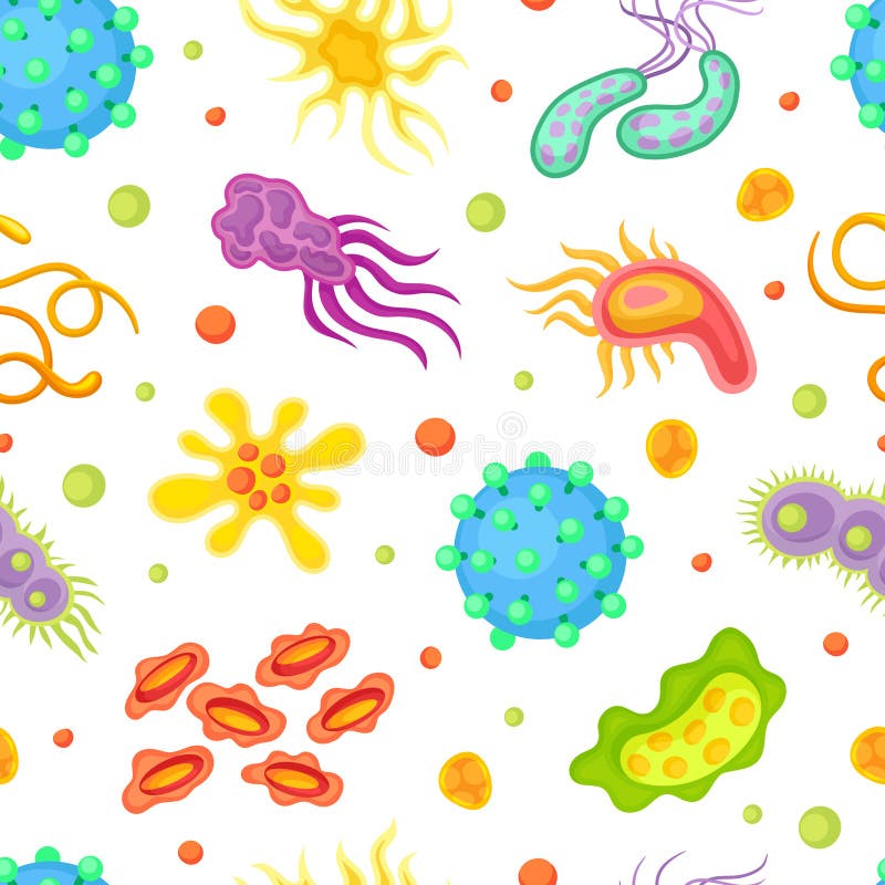 Viruses Seamless Pattern. Microscopic Pathogens, Cell Illness and ...