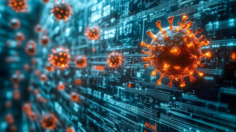 Viruses Spread Over a Digital Network in Cyberspace Stock Image - Image ...