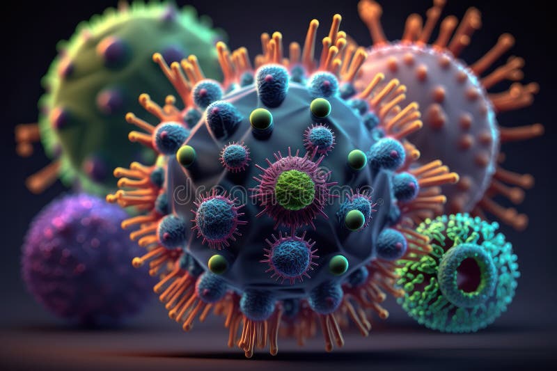 Viruses, Viewed through a Microscope. AI Generative Stock Illustration ...