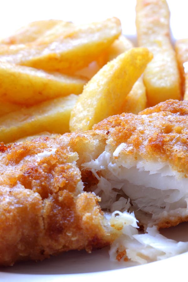 Vis En Chips in Een Kartonnen Doos Bij Het Weghalen Achtergrond Grijs ...