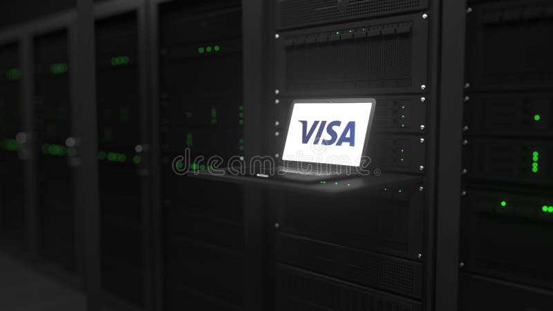 VISA Logo on the Screen in a Modern Server Room. Conceptual Editorial ...