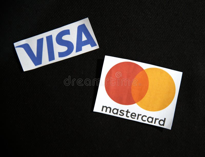 Visa and Mastercard Payment Modes Sticker Placed on the Black Backdrop ...