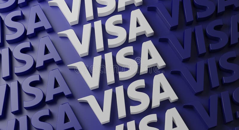 Visa Multiple Typography on Dark Blue Wall 3D Rendering Editorial Photo ...