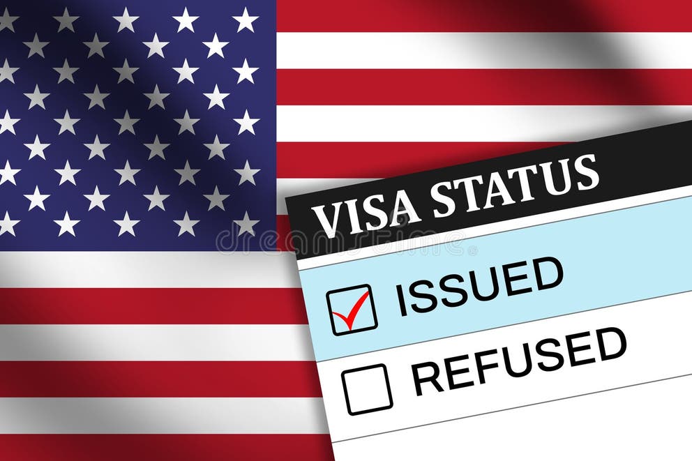 Visa Status Issued Tick Design with Box and Waving Flag in the Backdrop ...