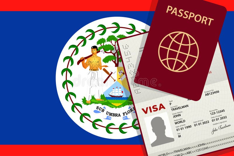 Visa To Belize and Passport. Belizean Flag Background. Vector ...