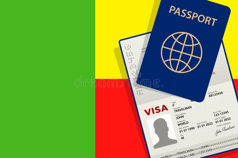 Visa To Benin and Passport. Benin Flag Background. Vector Illustration ...