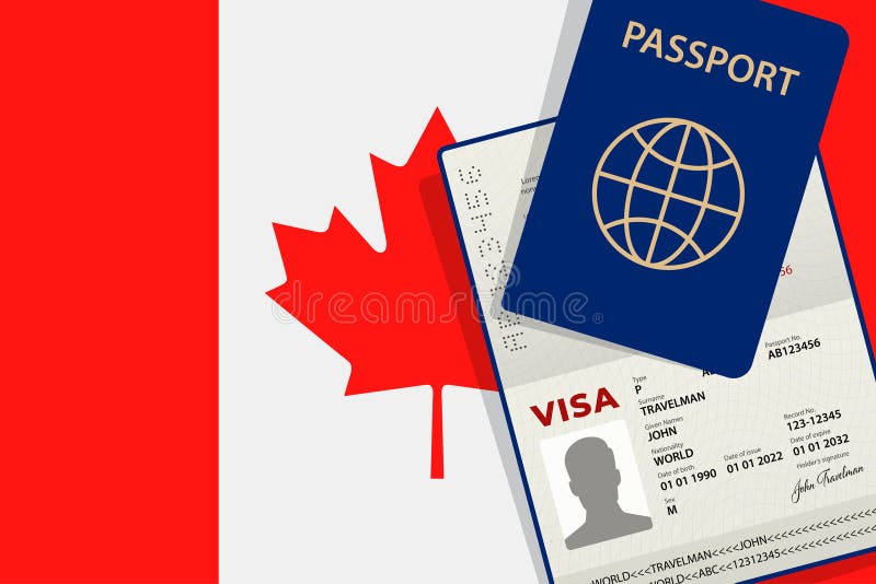 Visa To Canada and Passport. Canadian Flag Background. Vector Illustration Stock Vector ...