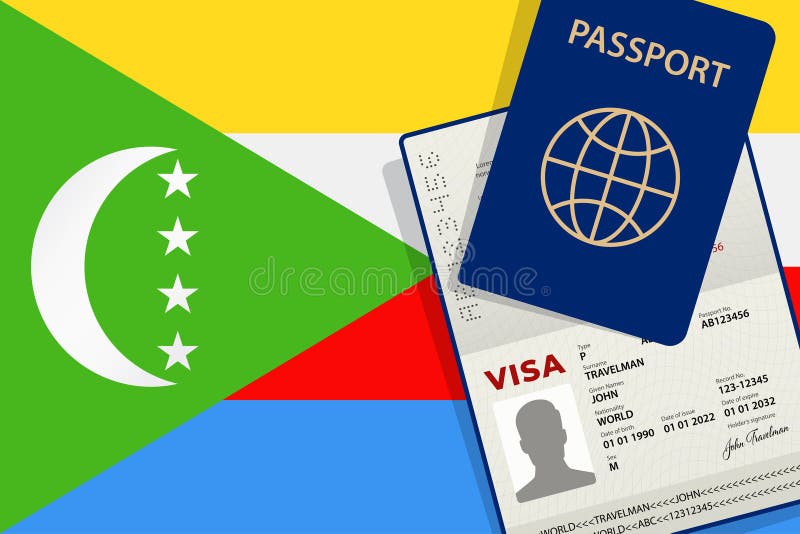 Visa To Comoros and Passport. Comoros Flag Background. Vector ...