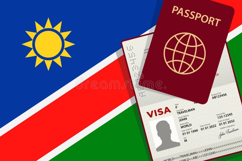 Visa To Namibia and Passport. Namibian Flag Background. Vector ...