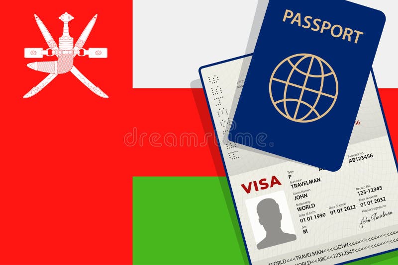 Visa To Oman and Passport. Omani Flag Background. Vector Illustration ...