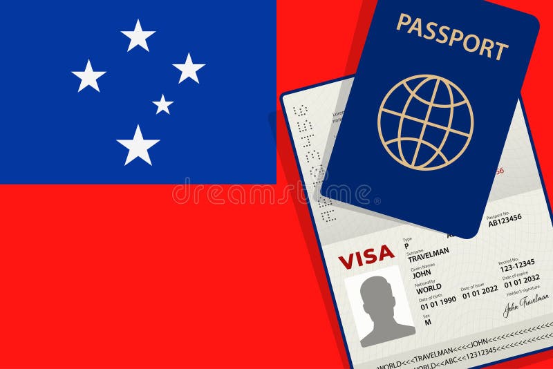 Visa To Samoa Passport. Samoan Flag Background. Vector Illustration ...
