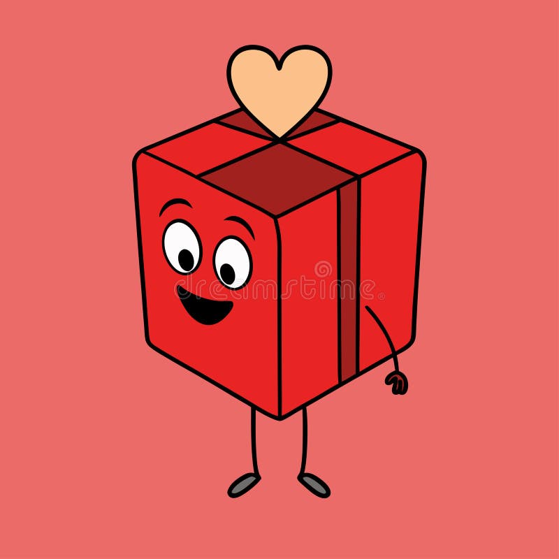 Cheerful Gift Box Character with Heart on Vibrant Background, Perfect ...