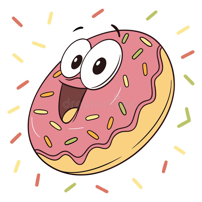 Happy Cartoon Donut with Sprinkles and Wide Smile, Illustration ...