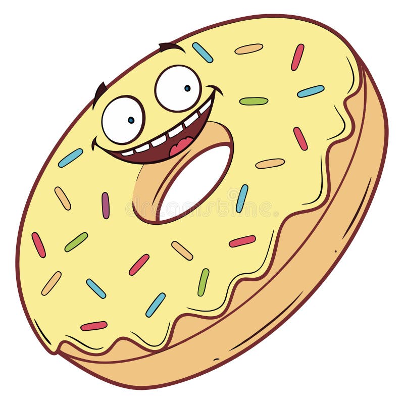 Cartoon Smiling Donut with Sprinkles, Cheerful Expression, Vector Art ...