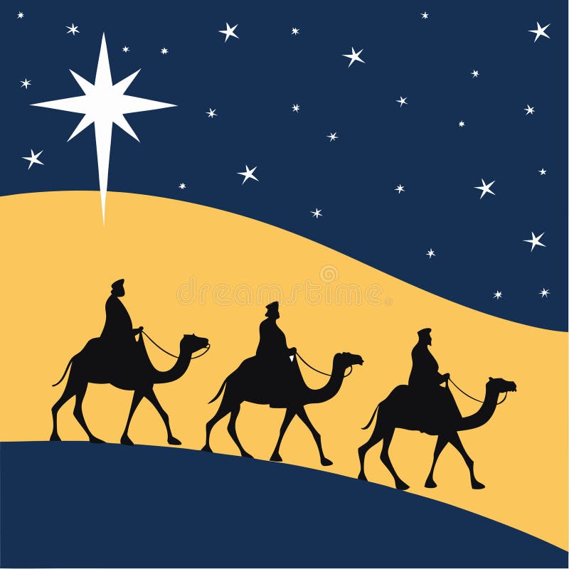 Three Wise Men Silhouette Under Starry Night Sky, Vector Illustration ...
