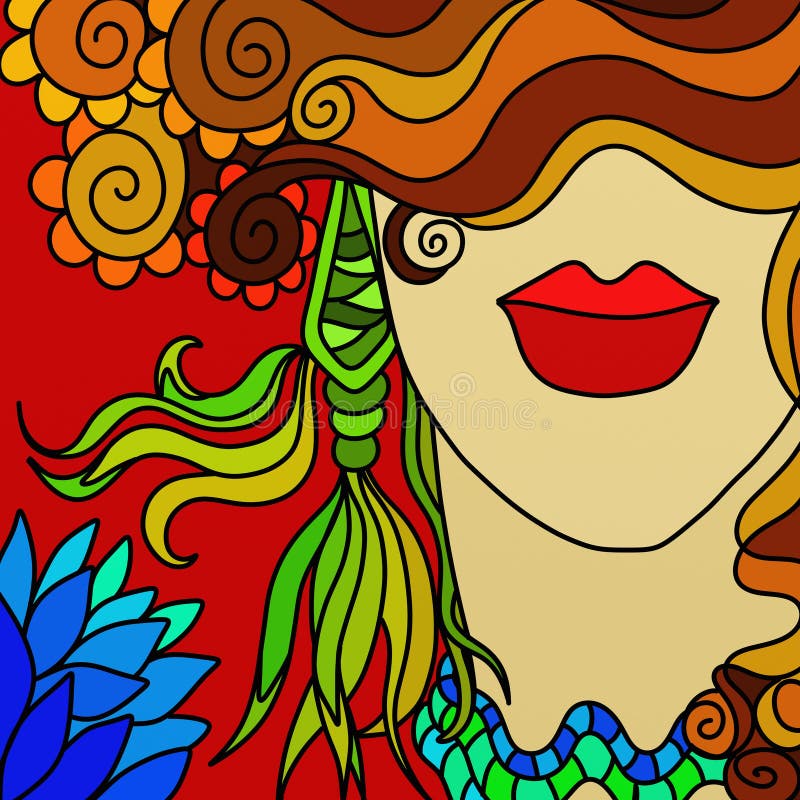 Portrait Femelle De Personnage De Dessin Animé De Cadre Rond D ...