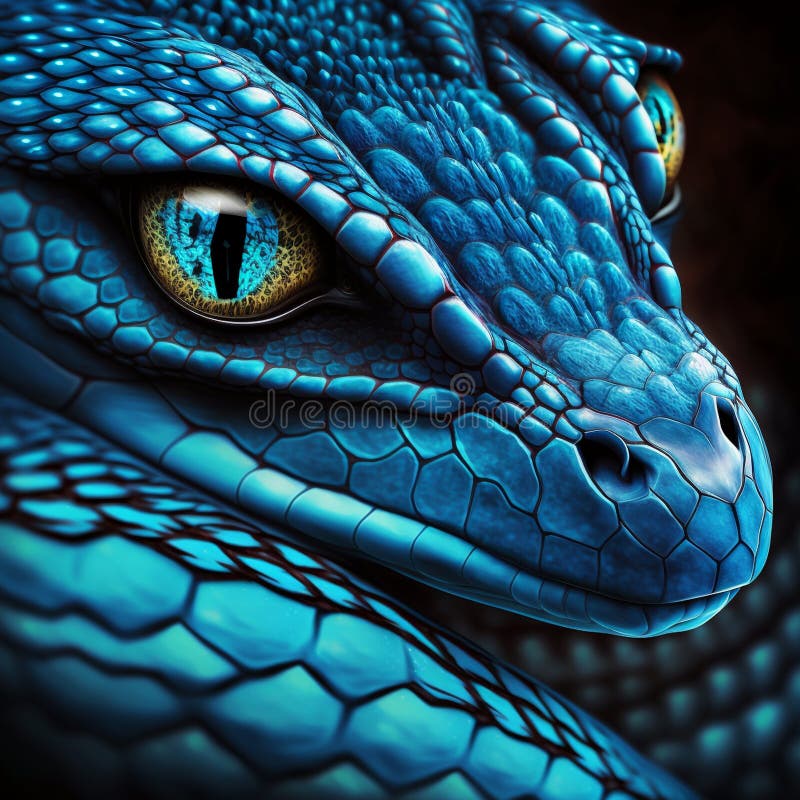 Visage De Closeuse De Serpent Bleu Viper. Couleuvre Oblique ...