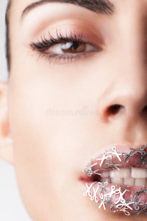Visage with Little Scissors Stock Image - Image of glossy, girl: 37352233