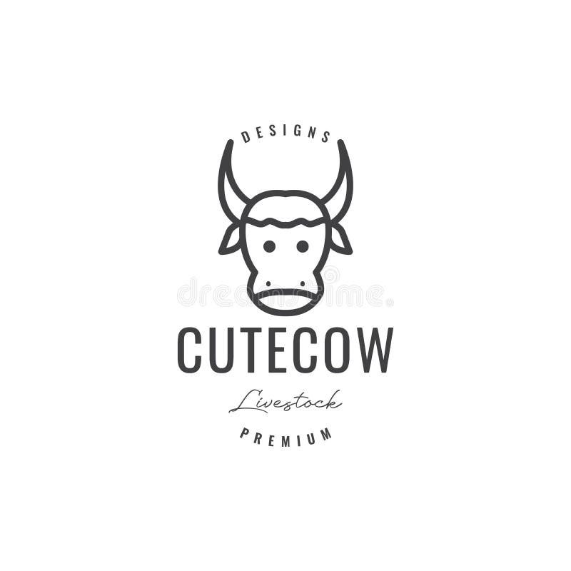 Visage Mignonne Corne De Vache Lignes Logo Design Illustration de ...