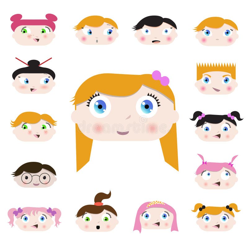 Visages D'enfant De Dessin Animé Illustration de Vecteur - Illustration ...
